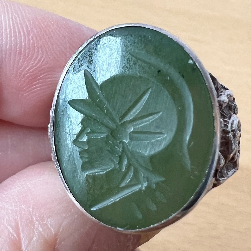 Vintage Jade Nephrite Carved Intaglio Signet Ring Ste… - Gem